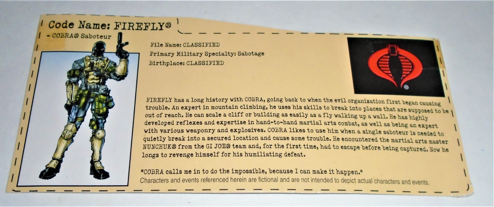 GI JOE File I.D. Card Filecard 2002 Firefly V6 | eBay