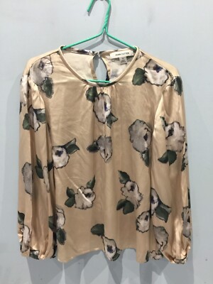 Lovely PERRI CUTTEN Top/ Blouse , Size XL, Light Brown with Flowers ...