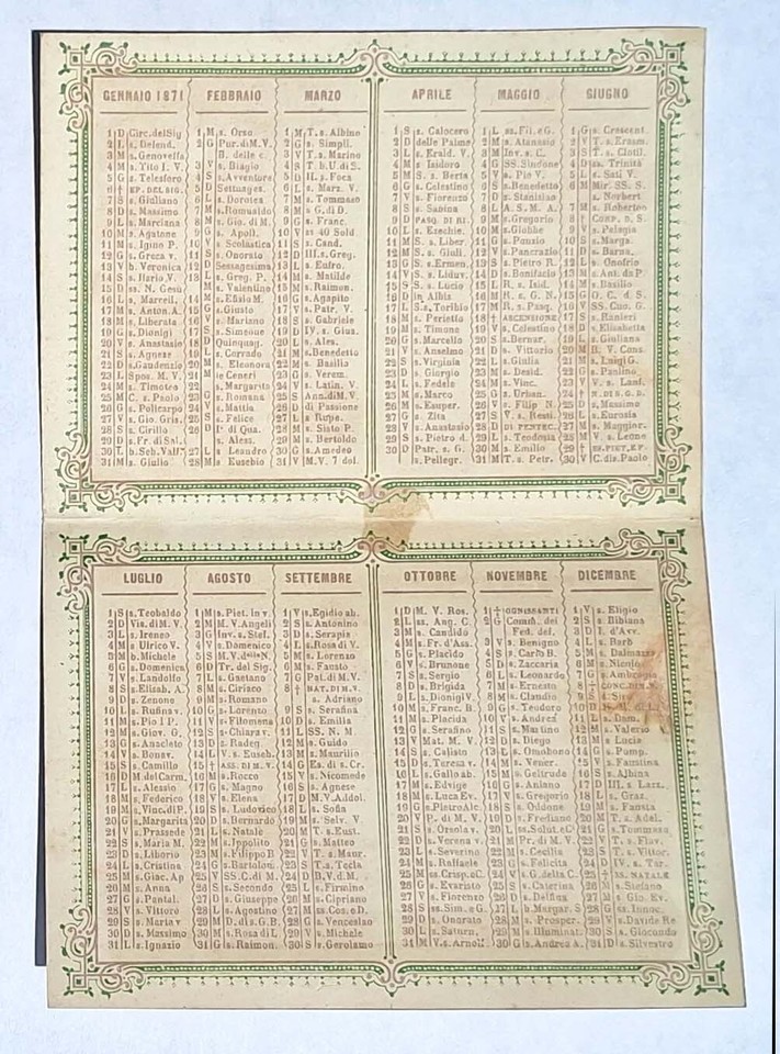 CALENDARIO DOYEN - 1871 - LITOGRAFIA | eBay