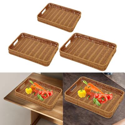 Farmhouse Hand Woven Serving Tray with Handles Snack Bread Trays Fruit ...