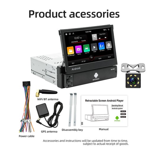 Single Din Car Retractable Screen CarPlay Stereo Radio Bluetooth FM GPS ...