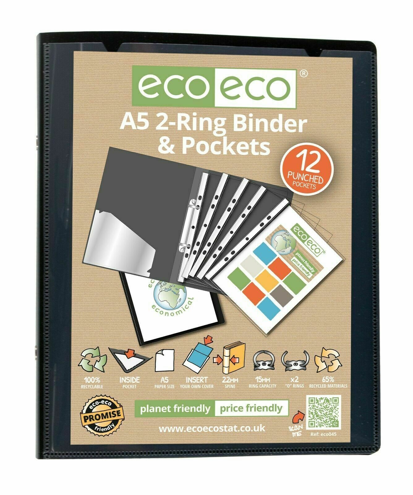 eco-eco A5 Ring Binder Black Display Book + Punched Pockets 65% ...