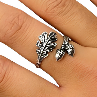 Oak Leaf Acorn Ring 925 Sterling Silver Adjustable Bohemian Ethnic ...
