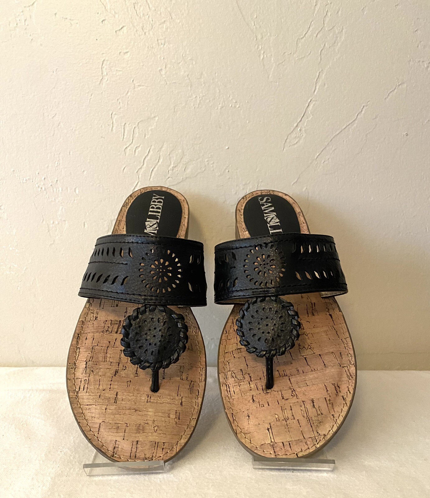 Sam & Libby Tibby Whip Stitch Black Thong Sandals Black Slip On Size 8 ...