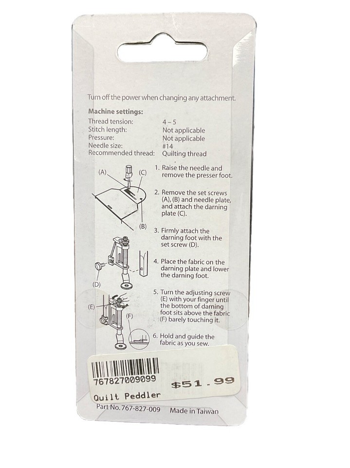 Janome Darning Foot With Plate For DB Hook (High Shank) Machines ...