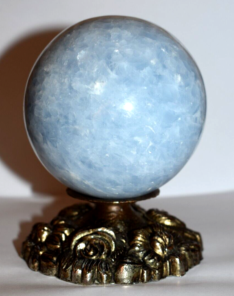 Celestite Sphere Orb Natural Blue 3 lb Large, Cast Bronze Base Stand | eBay