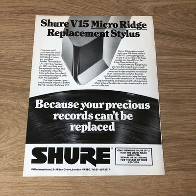 GRAM69 MAGAZINE ADVERT 11X8 V15 MICRORIDGE REPLACEMENT STYLUS BY SHURE ...