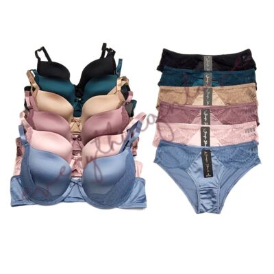 Women Shiny Premium Satin Lace Gentle Push up Bra Bikini Panty Set Sexy ...