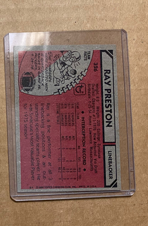 1980 Topps Ray Preston #326 Autographed Card San Diego Chargers | eBay