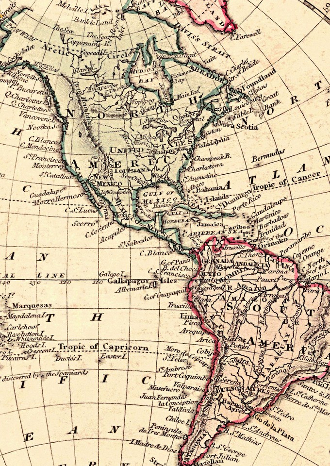 1825 Map New World or Western Hemisphere Vintage History Poster Home ...