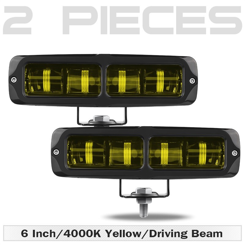 2X 6inch Yellow LED Work Light Bar Spot Pods Fog Lamp Offroad Driving ...