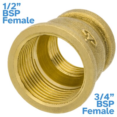 Brass 1/2" BSP Female To 3/4" BSP Female Pipe Reducer Threaded Adapter ...