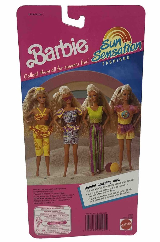 1991 Barbie Sun Sensation #2929 Neon Tie Dye Pink Yellow Orange Top ...