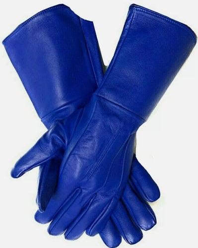 Leather Gloves Long Arm Cuff (Royal Blue) Men's Medieval Renaissance ...