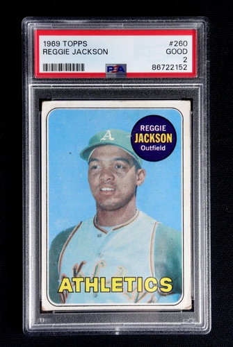 ORIGINAL REGGIE JACKSON 1969 TOPPS BASEBALL ROOKIE CARD #260 PSA 2 GOOD ...