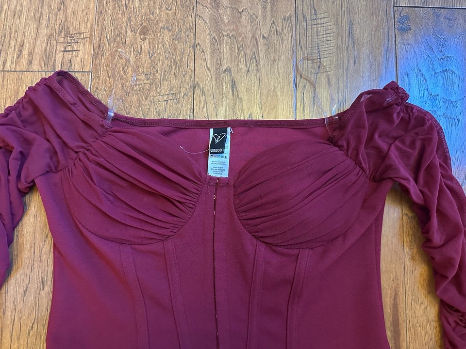 Windsor Off Shoulder Ruched Mesh Sleeves Padded Chest Front Hooks ...