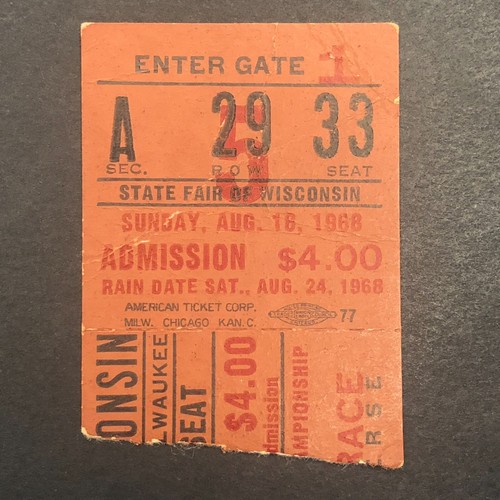 State Fair of Wisconsin 8/16 1968 Auto Racing Ticket Stub Scarce | eBay