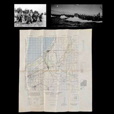 WWII MacArthur D-Day Lingayen Gulf WHITE & BLUE BEACH Infantry Assault ...