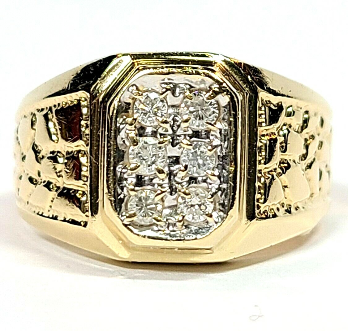 14k Yellow Gold .21 Carat Diamond Nugget Texture Ring… - Gem