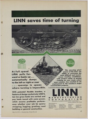 1931 Linn Mfg. Co. Ad: Linn Tractors for Mark R. Hanna & Co. Contractor ...