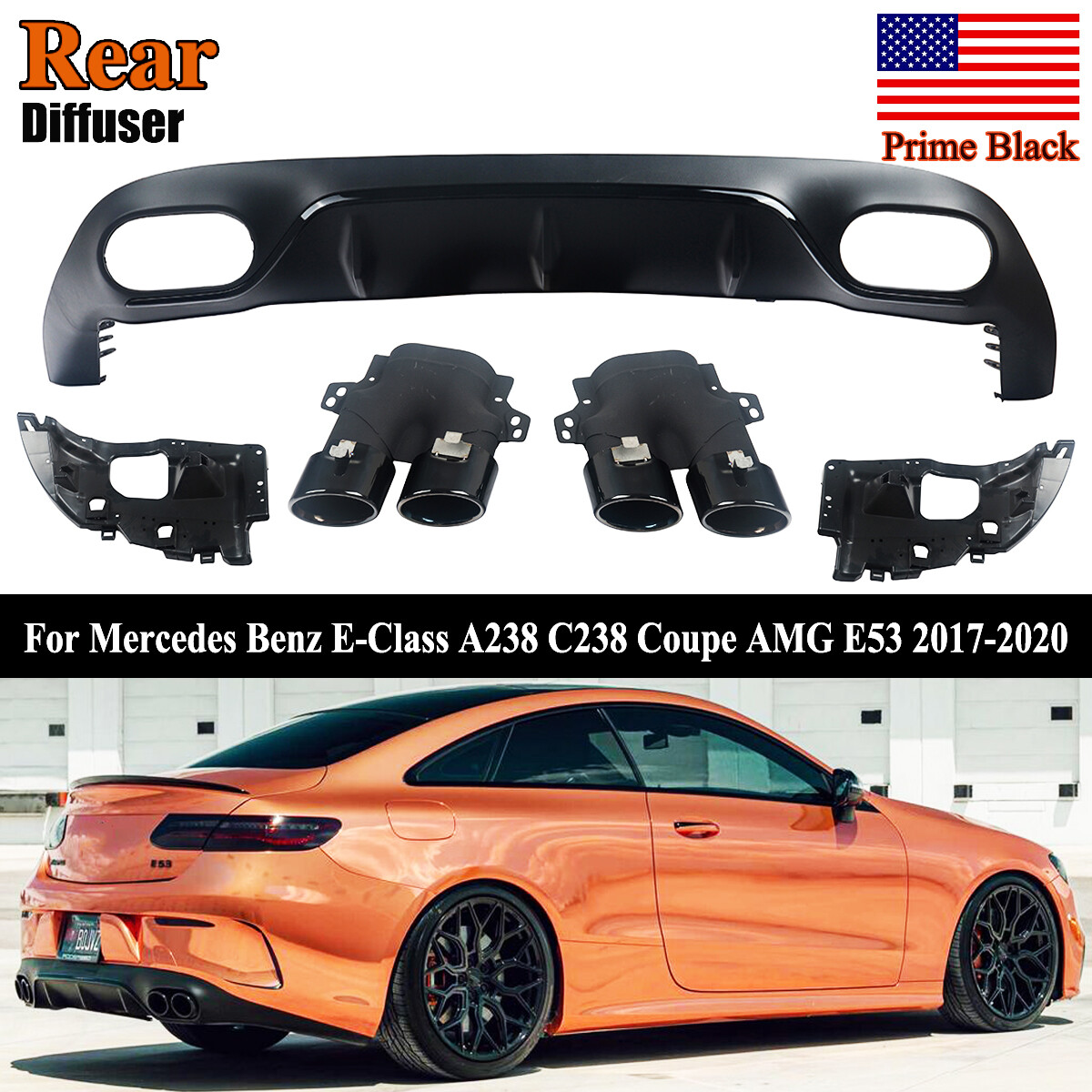 For Benz E-Class Coupe C238 A238 E53 Rear Diffuser+Quad Tailpipes Tips ...