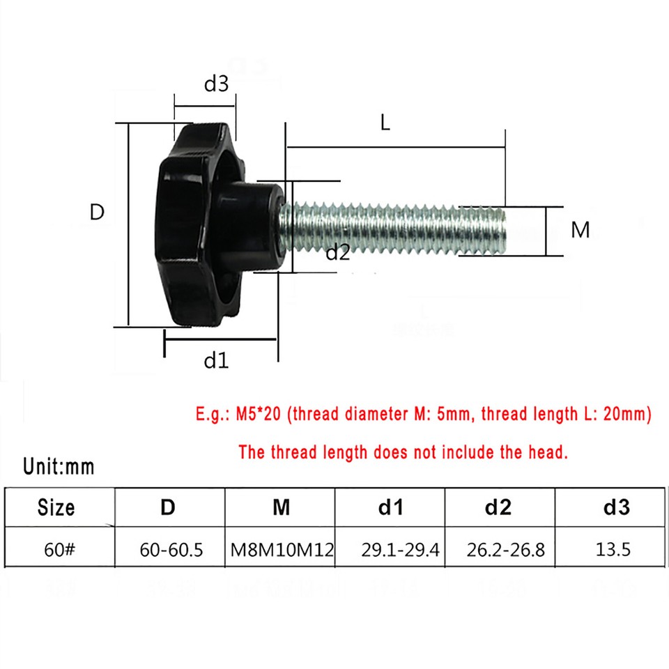 M10 Black Plastic Seven Corners Star Thumb Screw Thumbscrew Hand Grip ...