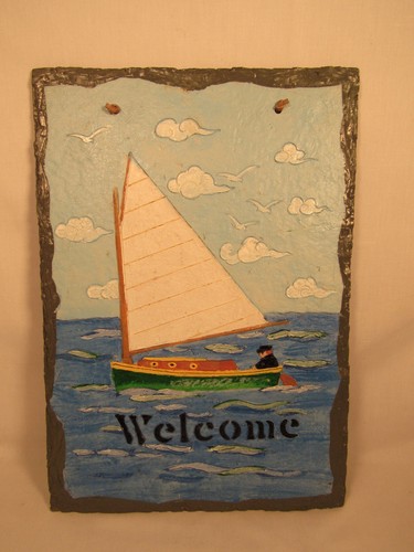 Vintage Sailing Sail Boat Nautical Welcome Sign Plaque 14"x9.5" | eBay