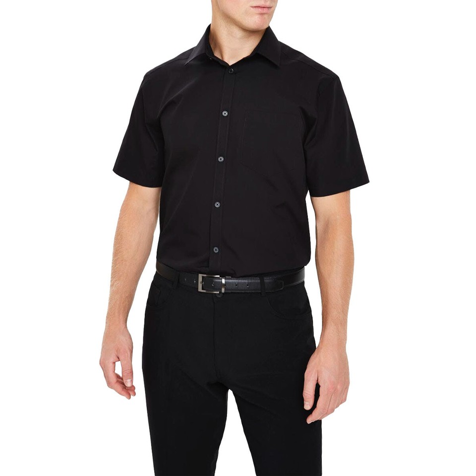 New Mens Half Sleeve Shirt Button Up Plain Smart Formal Business Work ...