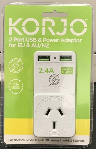 NEW Korjo 2 Port Usb & Power Adaptor for EU & AU/NZ | eBay