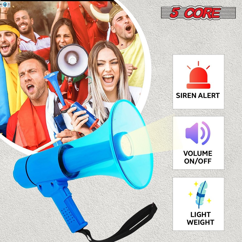 5 Core Megaphone 50W Waterproof Bullhorn PA Speaker w 800 Yard Range ...