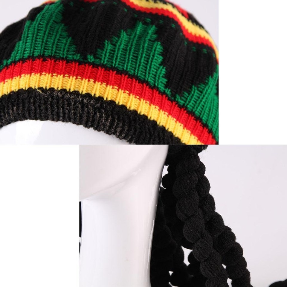 Men Women Jamican Rasta Hat Dreadlocks Wig Bob Caribbean Fancy Dress ...