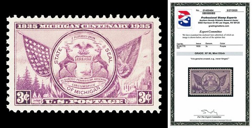 Scott 775 1935 3c Michigan Centenary Issue Mint Graded XF 90 NH with ...