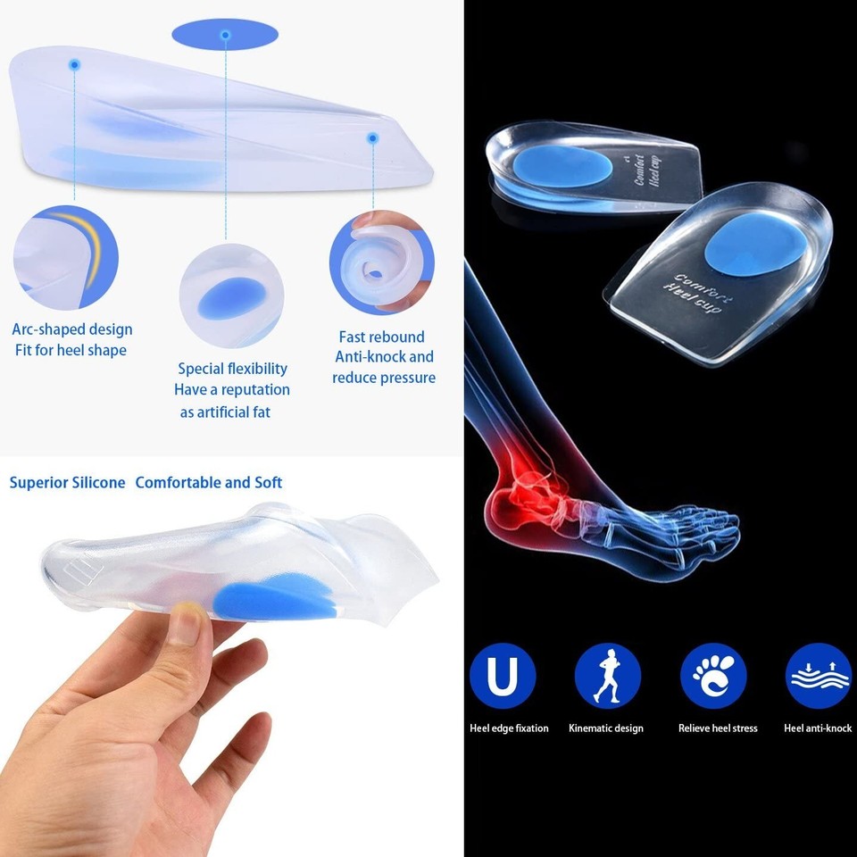 2-Pair Gel Foot Cups Heel Support Spur Insoles Pad Pain Relief Cushion ...