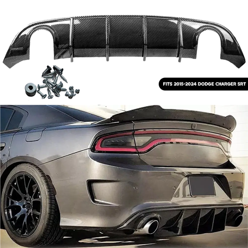For 15-23 Dodge Charger SRT Carbon Fiber Look Rear Bumper Diffuser ...