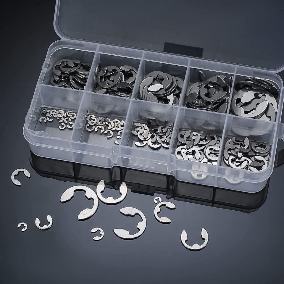 120PCS E-shaped E-Clip Circlip Stainless Steel Snap Ring Set Snap Rings ...