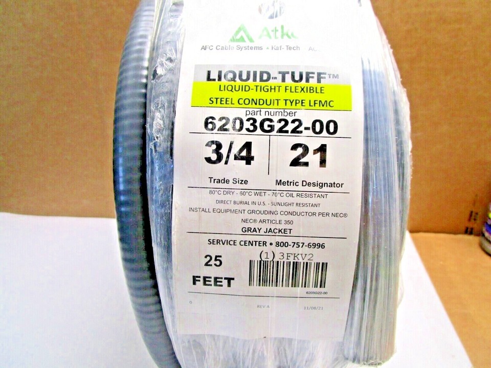 ATKORE LIQUID-TUFF FLEXIBLE STEEL CONDUIT TYPE LMFC / 6203G22-00 25FT ...