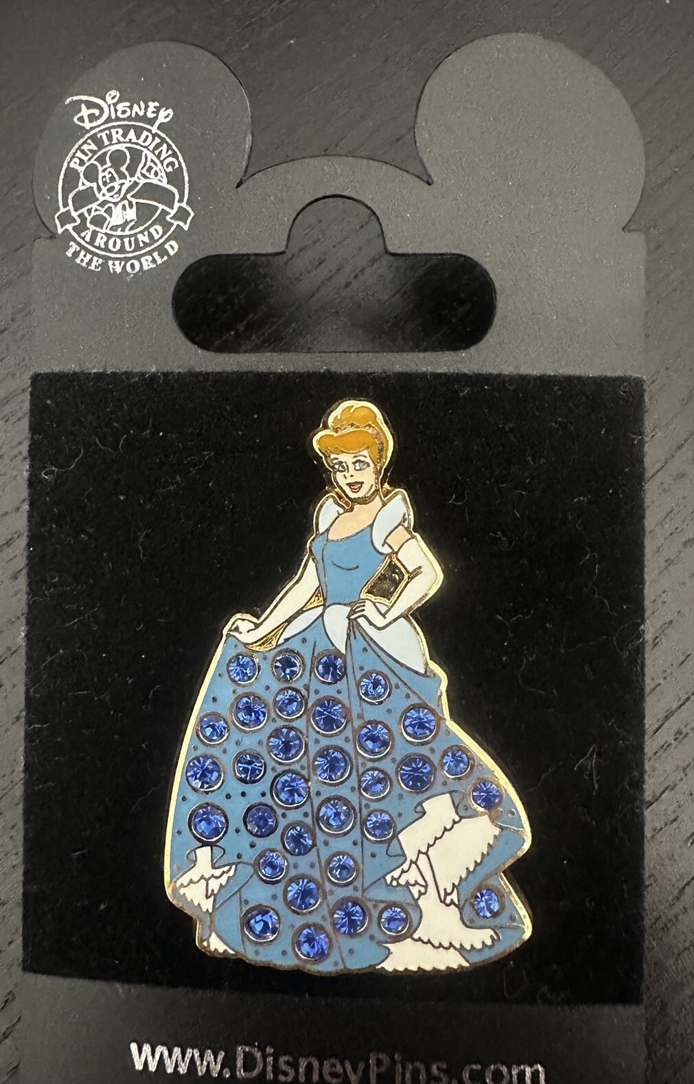 Disney Cinderella Jeweled Dress Pin Princess Jewels Blue Ball Gown Pin ...