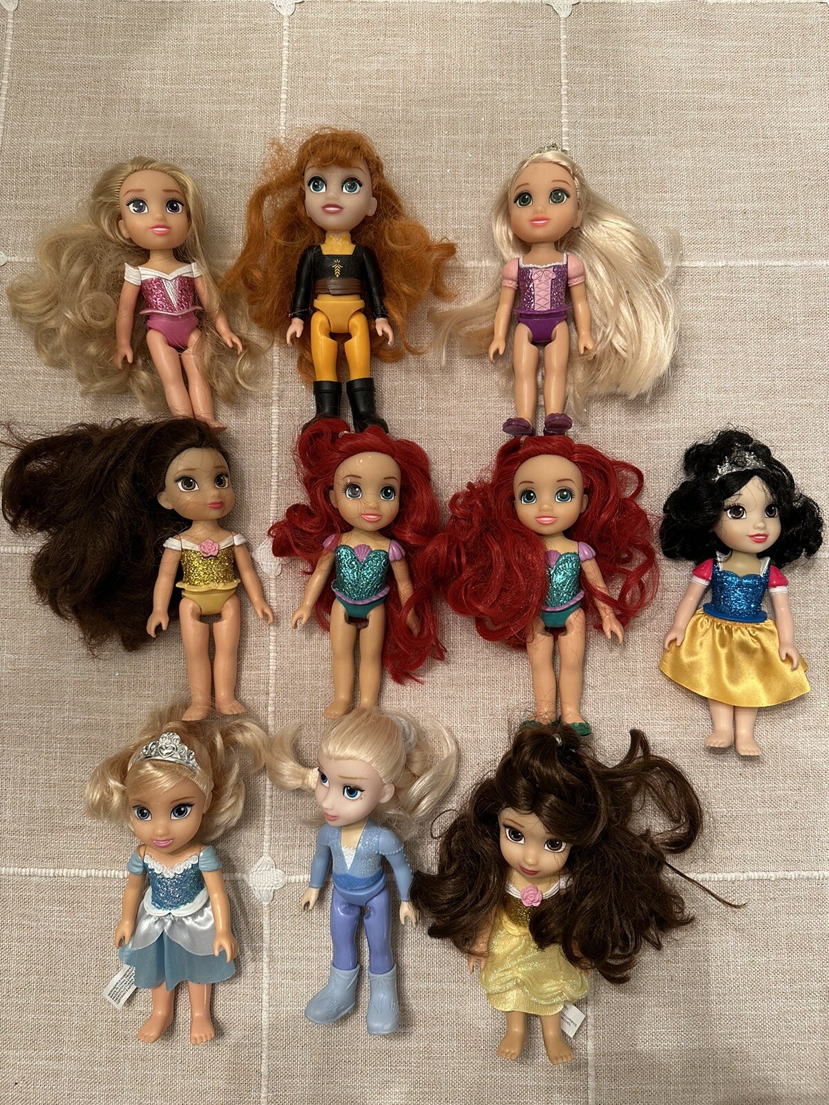 Disney Princess Petite 6" Dolls Figures Lot Of 10 - Belle, Ariel, Elsa ...