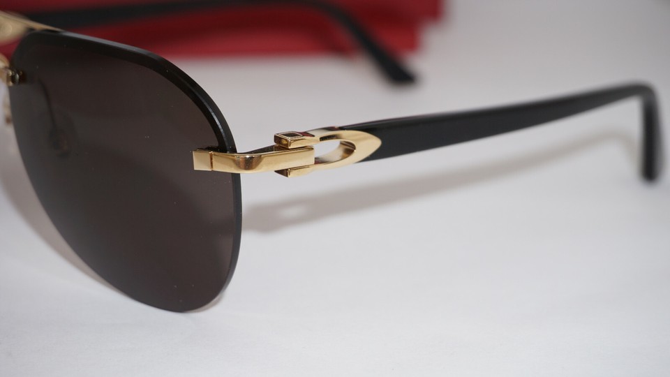 CARTIER New Sunglasses Aviator Rimless Gold Havana Grey CT0275S-005 58 ...