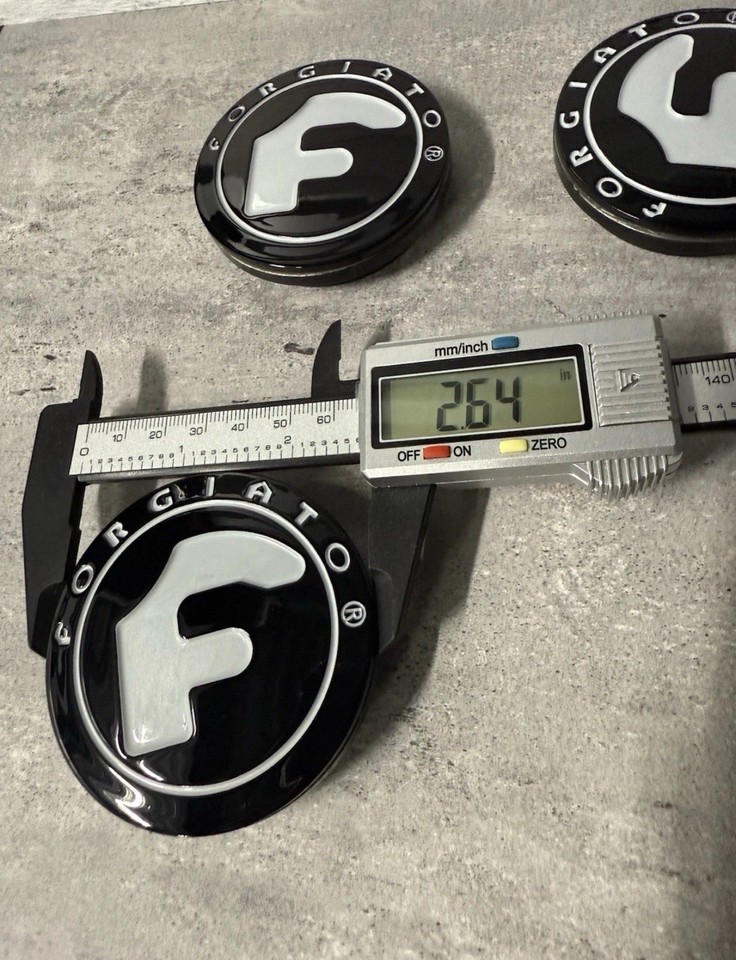 FORGIATO FLOATING WHEELS RIMS CENTER CAPS Black & Brushed White billet ...