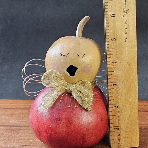 Meadowbrooke Gourd Angel Singing Red w/Gold Bow & Wire Wings Approx 6 ...