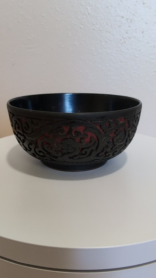 Antique Chinese Cinnabar Lacquered Bowl with Dragon and Clouds Motif | eBay