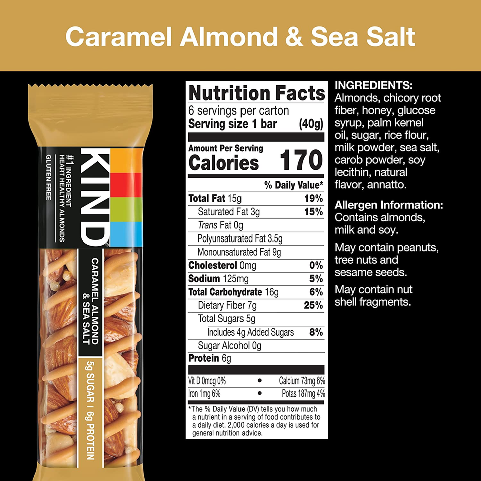 KIND Bars, Caramel Almond & Sea Salt, Healthy Snacks, Gluten Free, Low ...