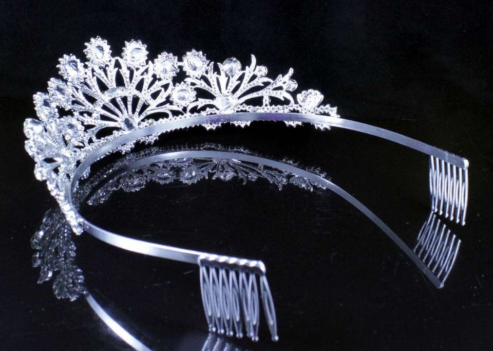 SUNFLOWER CLEAR AUSTRIAN CRYSTAL RHINESTONE TIARA W/ HAIR COMBS CROWN ...