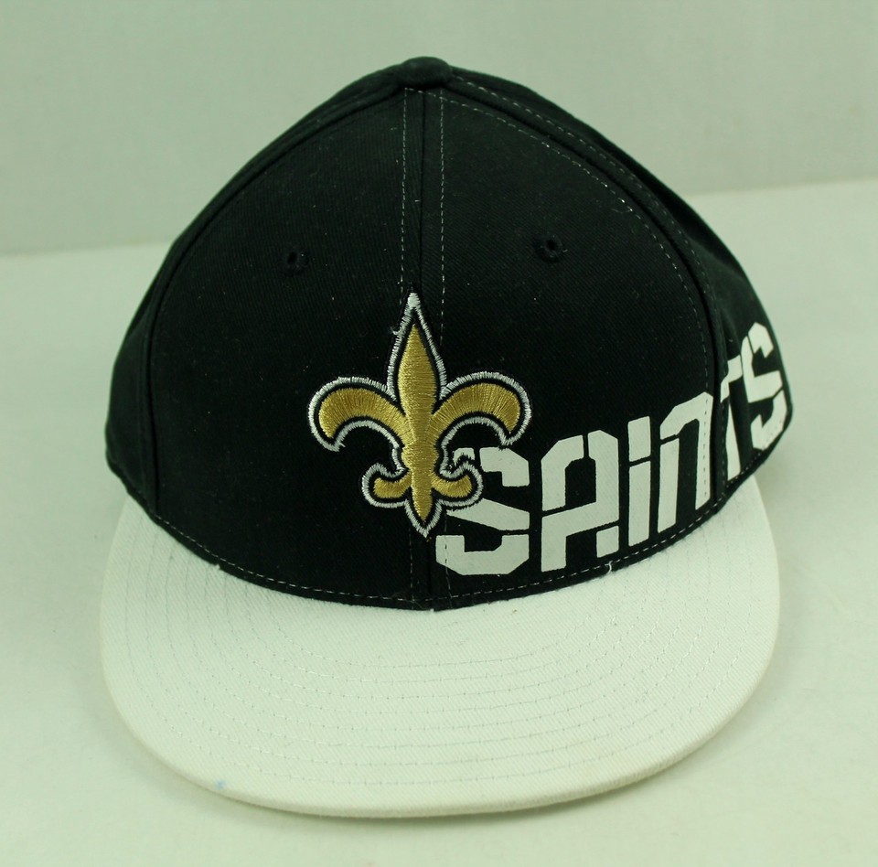 S / M NEW ORLEANS SAINTS White Flat Visor Fitted Black Hat Cap NFL Team ...