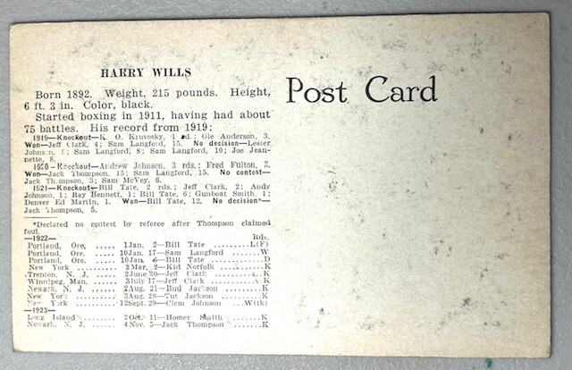 Boxing - Harry Wills Heavy/W - c1923 Exhibit Supply Co Postcard ...