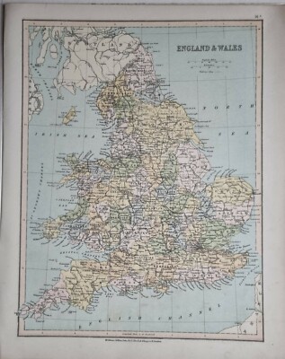 1878 ANTIQUE MAP ENGLAND & WALES YORK LEICESTER CHESHIRE ESSES NORFOLK ...