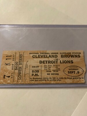 RARE VINTAGE NFL FOOTBALL CLEVELAND BROWNS TICKET STUB VS DETROIT LIONS ...