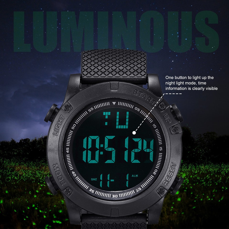 Men's Military Digital Watch LED Screen Sports Large Face Waterproof ...