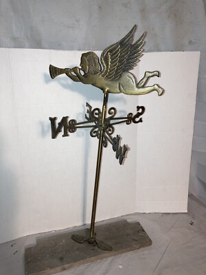 Large Brass Vintage Weathervane Cherub Trumpet Lady Woman Wings Flying ...